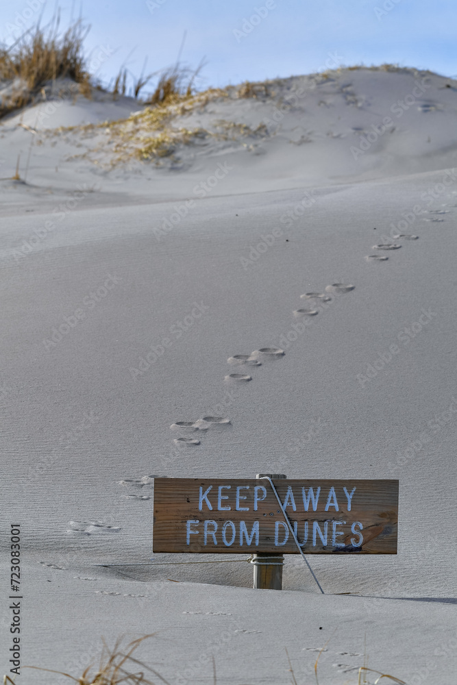 Warning Regulatory Sign for sand dunes protection. Island Beach State ...