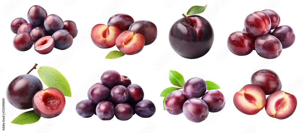 Plum Plums Prune Prunes Prunus fruit, many angles and view side top ...