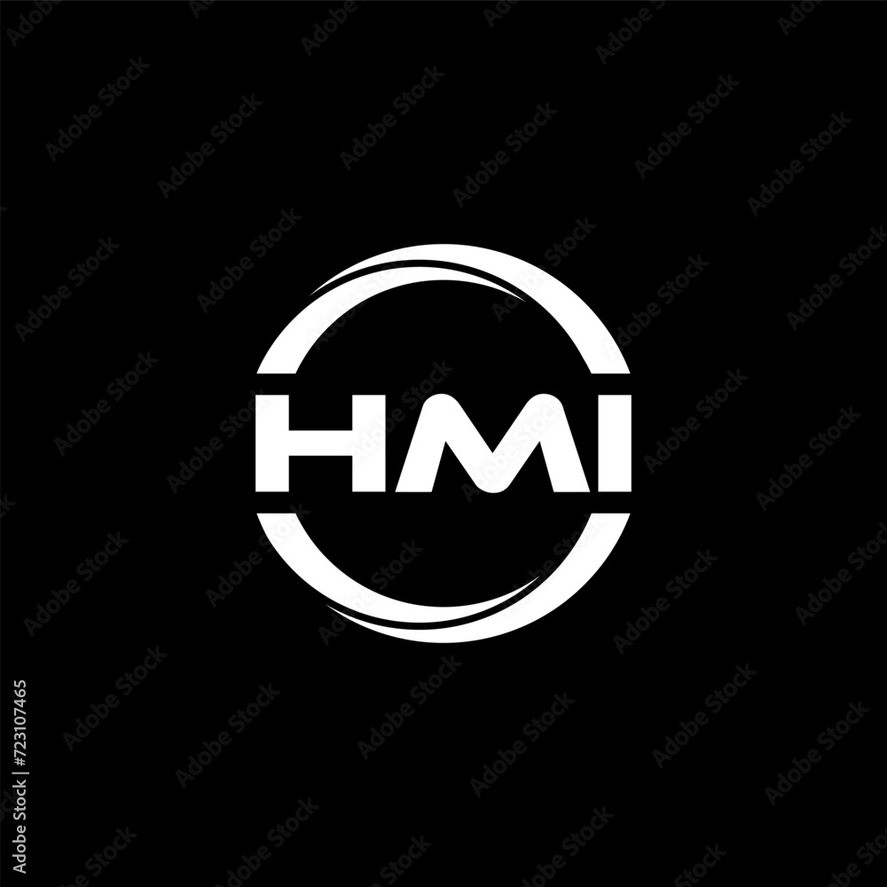 HMI letter logo design with black background in illustrator, cube logo ...