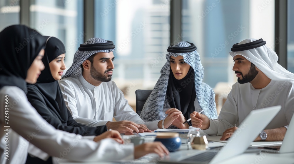 Group of middle-eastern corporate business people wearing traditional ...