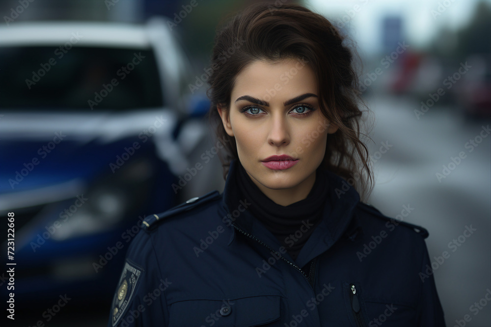Young man woman working as police officer or cop closeup portrait ...