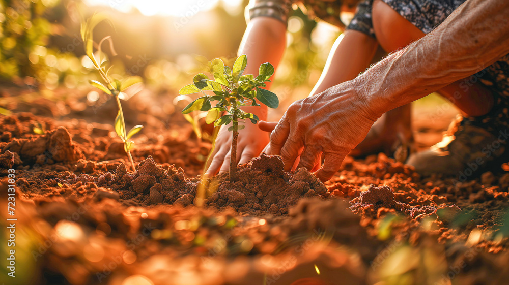 people planting a tree. Preservation of the environment, ecology ...