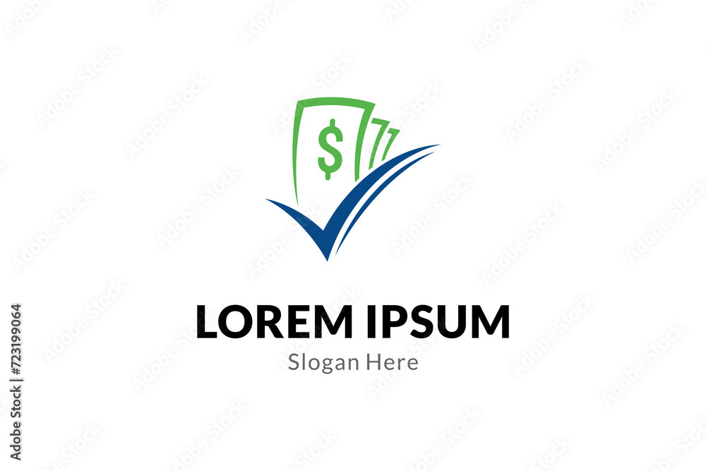 dollar bill logo with check icon in flat design style Stock Vector ...