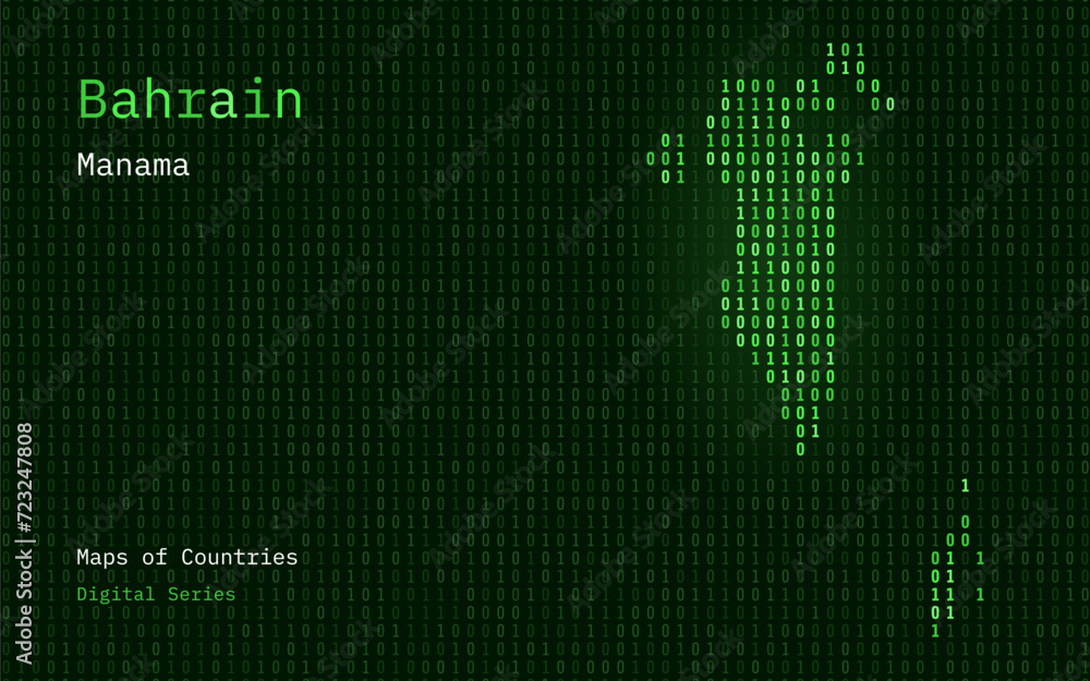 Bahrain Map Shown in Binary Code Pattern. TSMC. Matrix numbers, zero, one. World Countries ...