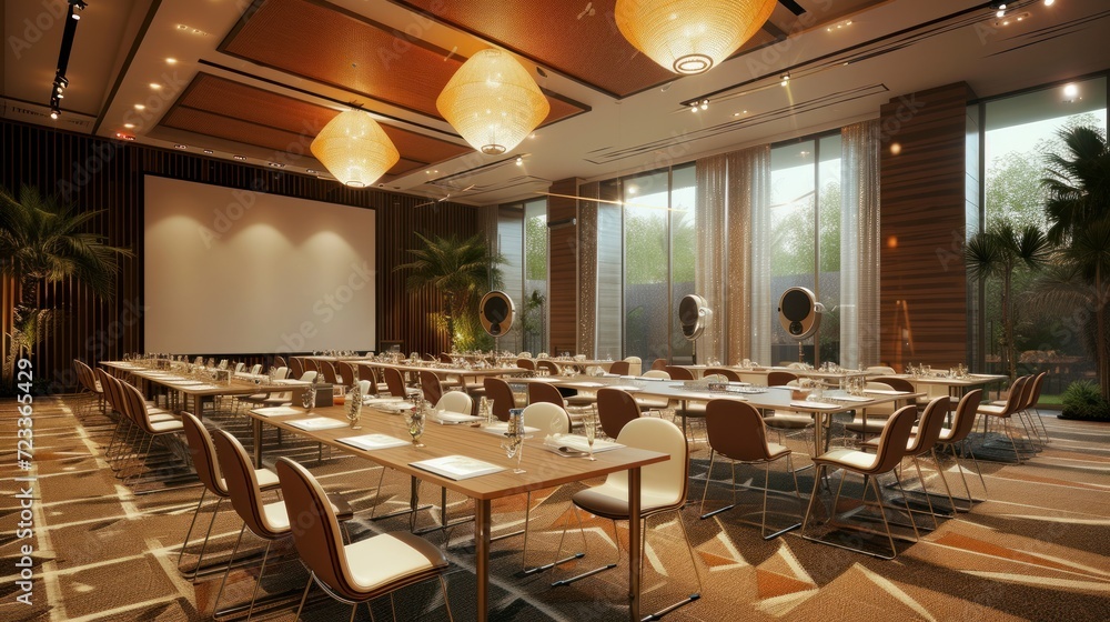 Conference room of a shopping mall and resturants table setup ...