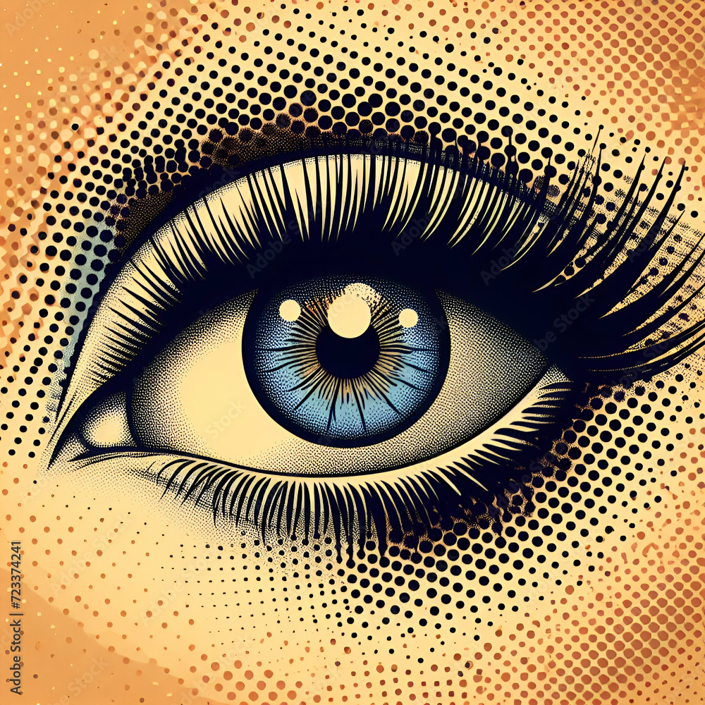 Retro halftone collage eye for mixed media design. Open human eye in ...