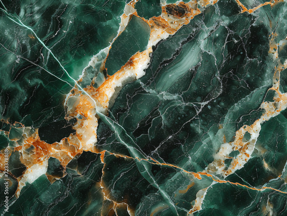 Intense Green Marble with Rust and White Veins. A detailed and vibrant ...