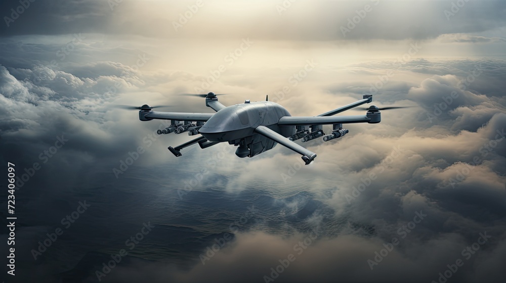 military drones, an unmanned drone soaring above the clouds ...