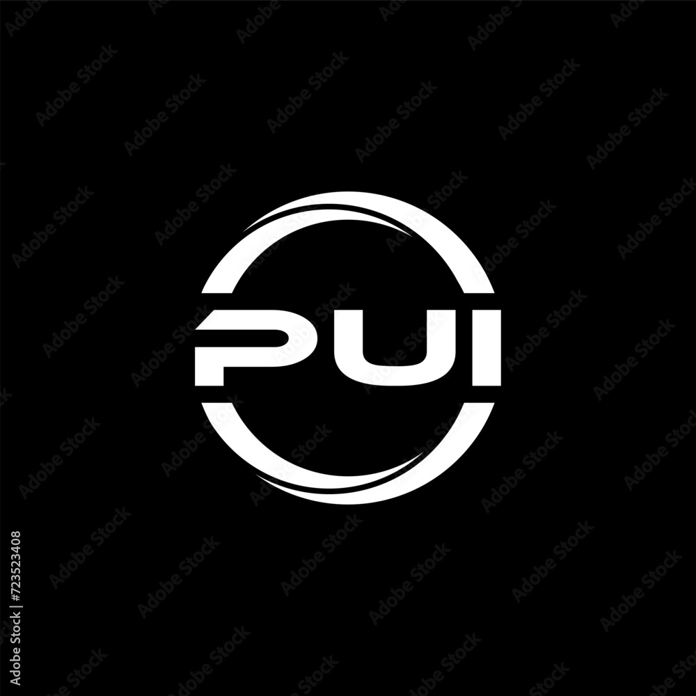 PUI letter logo design with black background in illustrator, cube logo ...