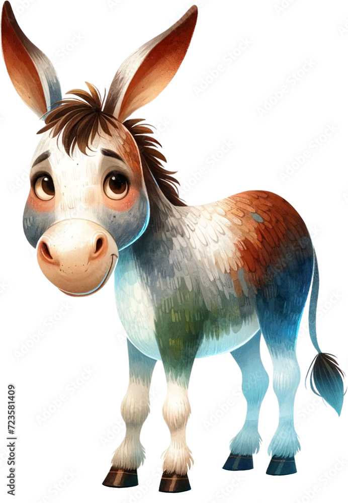 donkey cartoon illustration, A whimsical, full-body illustration of a ...