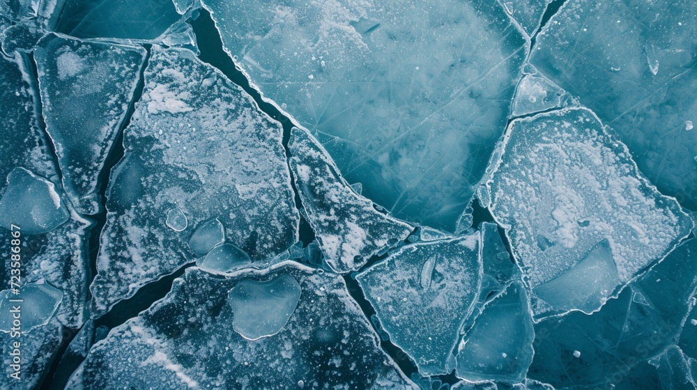 Cyan blue square canvas displaying an aerial view of a frozen lake with ...