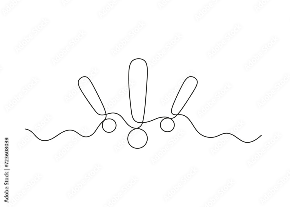 Exclamation mark, one line continuous drawing. Simple minimalism design ...