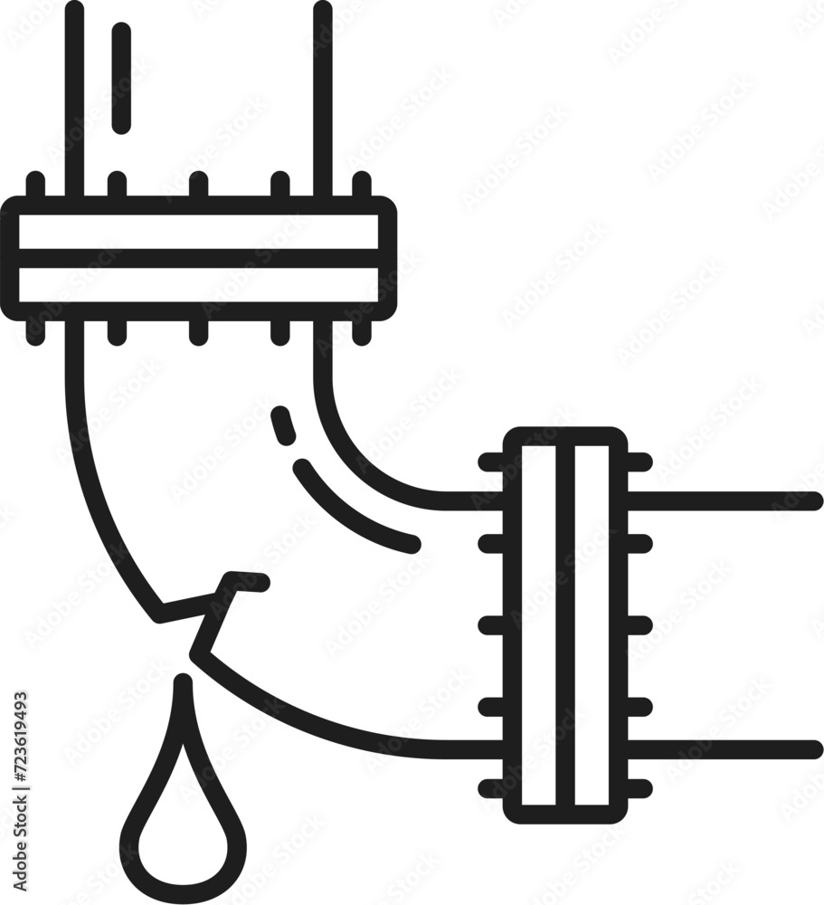 Plumbing service icon with broken sewage pipe. Plumbing maintenance ...