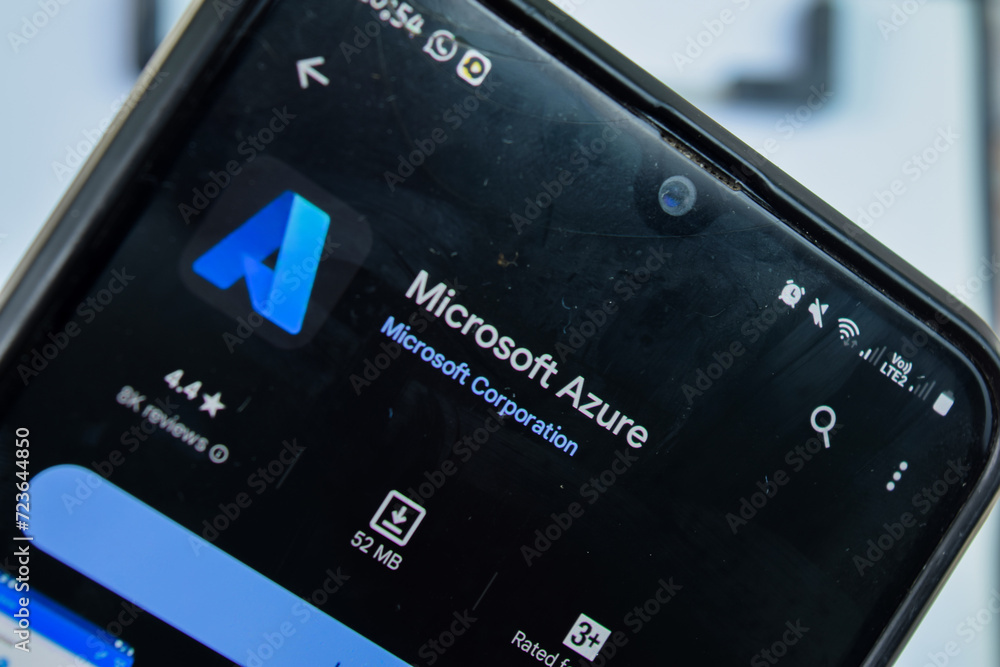 Microsoft Azure application on Smartphone screen. Azure is a freeware ...