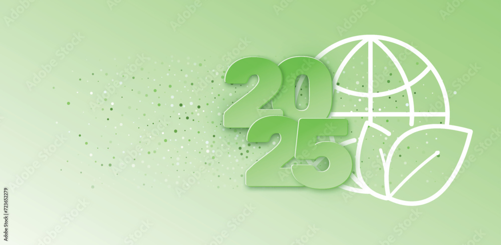2025 New year. Go green creative concept with globe. Climate neutral ...