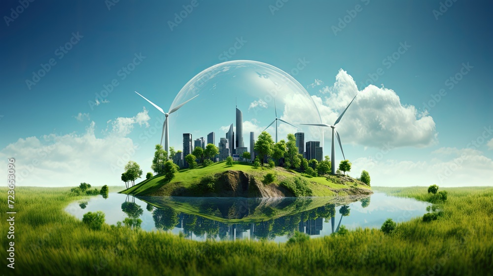 Futuristic city inside a huge glass bubble / Dome - 3D animation Stock ...