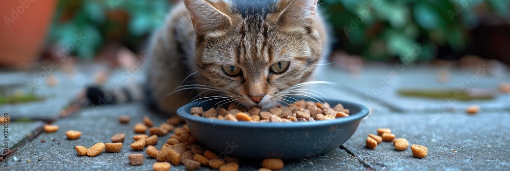 Illustration Stock Hungry Tabby Cat Next Empty Feeding, Desktop ...