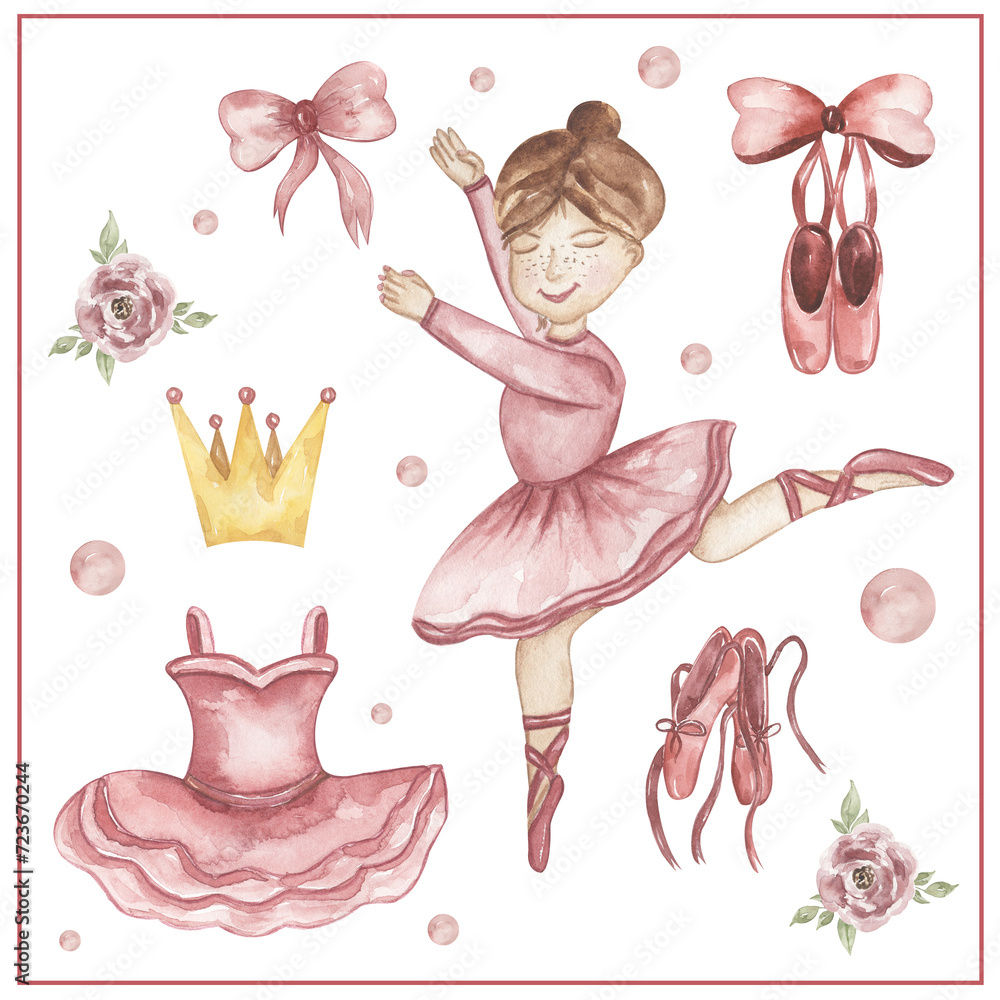 Watercolor dancing ballerina clipart, hand drawn illustration. Girl ...