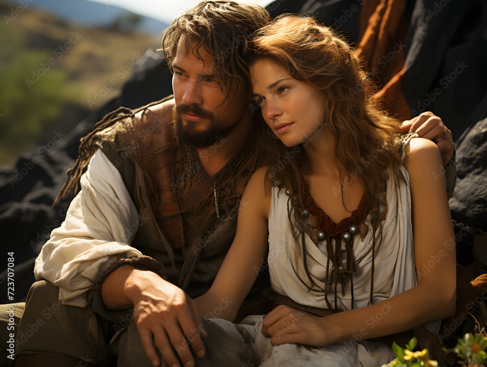 Romantic Bible Story of Abraham and Sarah Sitting and Enjoying the ...