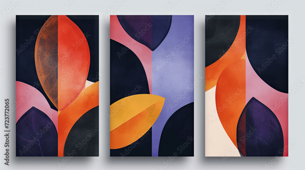 Three vertical posters in geometric style, nature-inspired shapes Stock ...