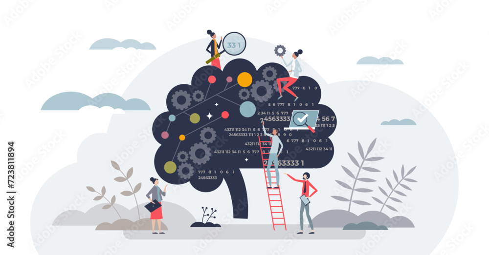 Pattern recognition for precise data algorithm analytics tiny person concept, transparent ...