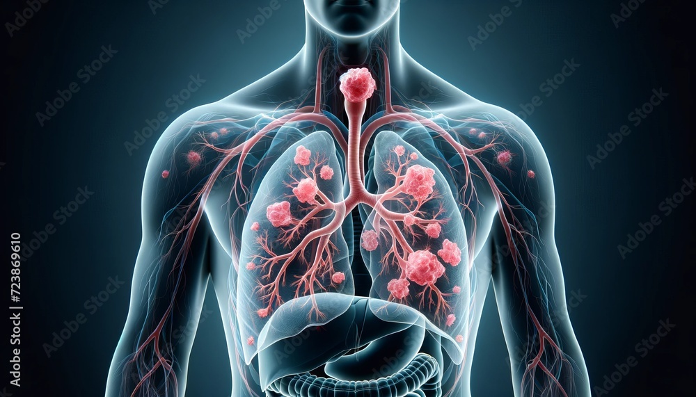 Medical Illustration of Human Respiratory System with Tumors in Lungs ...