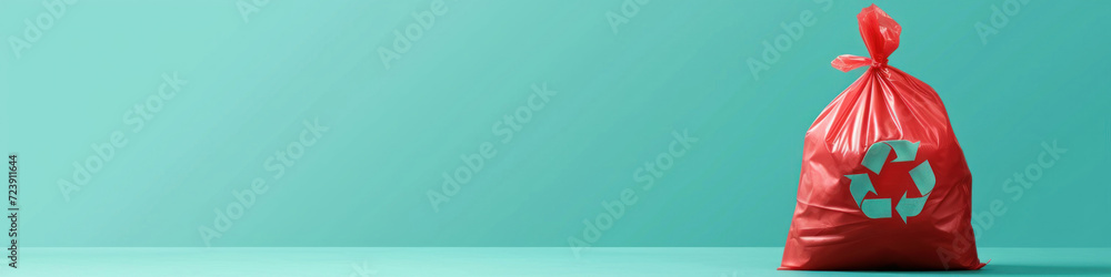 Banner with copy space and a single red hazardous waste bag with a ...