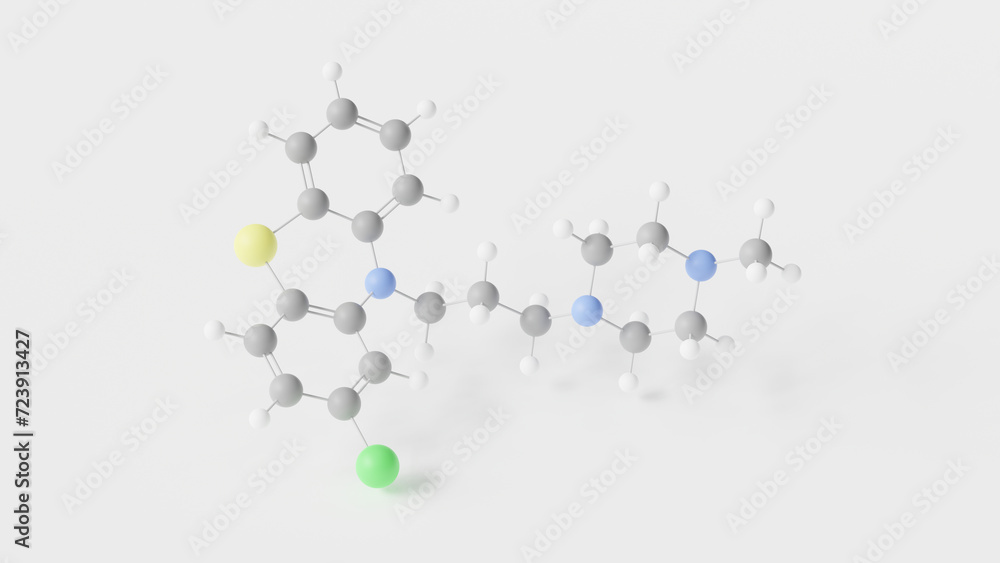 prochlorperazine molecule 3d, molecular structure, ball and stick model ...