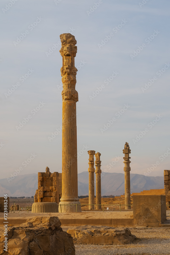 Ruin of ancient city Persepolis, Iran. Persepolis is a capital of the ...