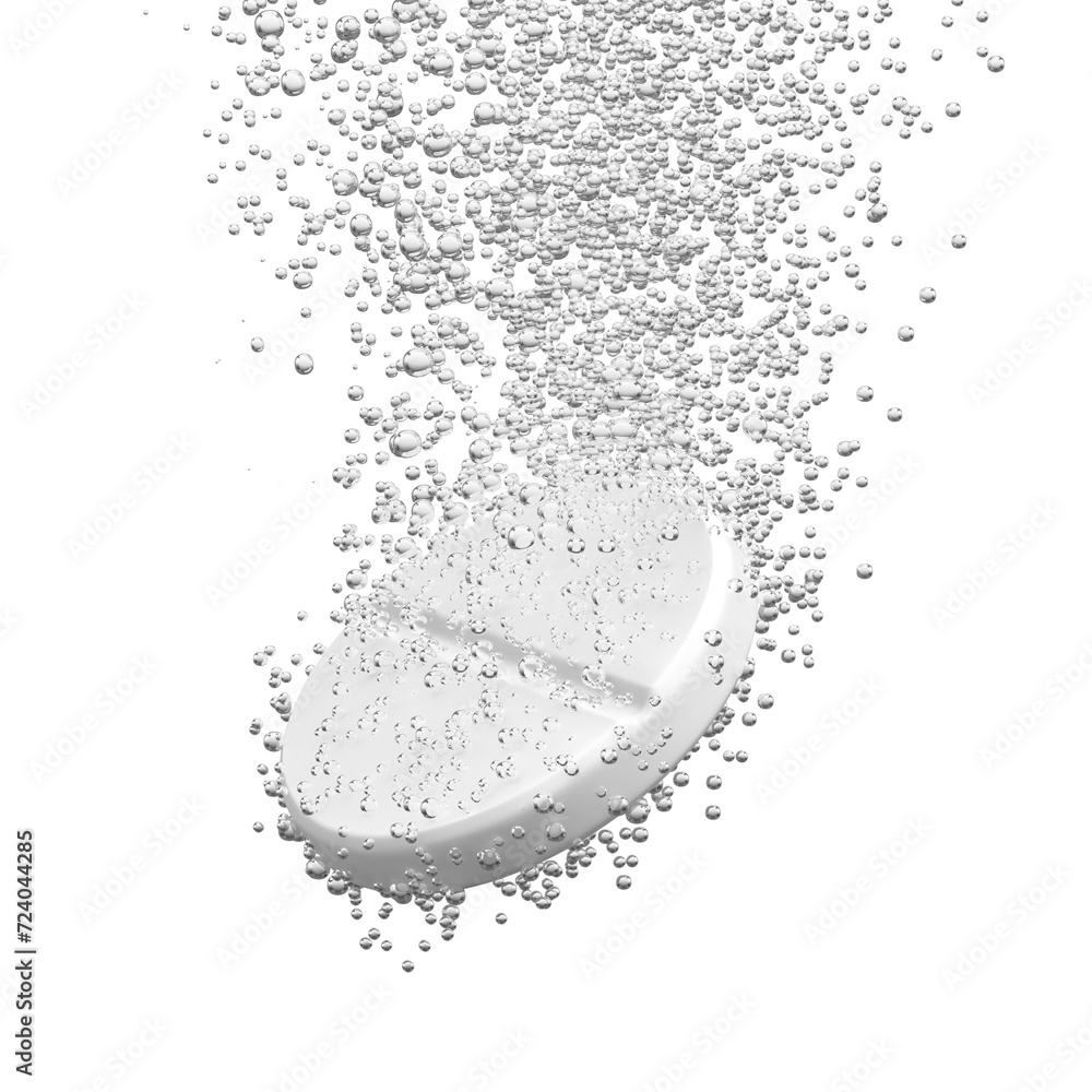 Effervescent pill falling with bubbles. Fizzy tablet dissolving. Png ...