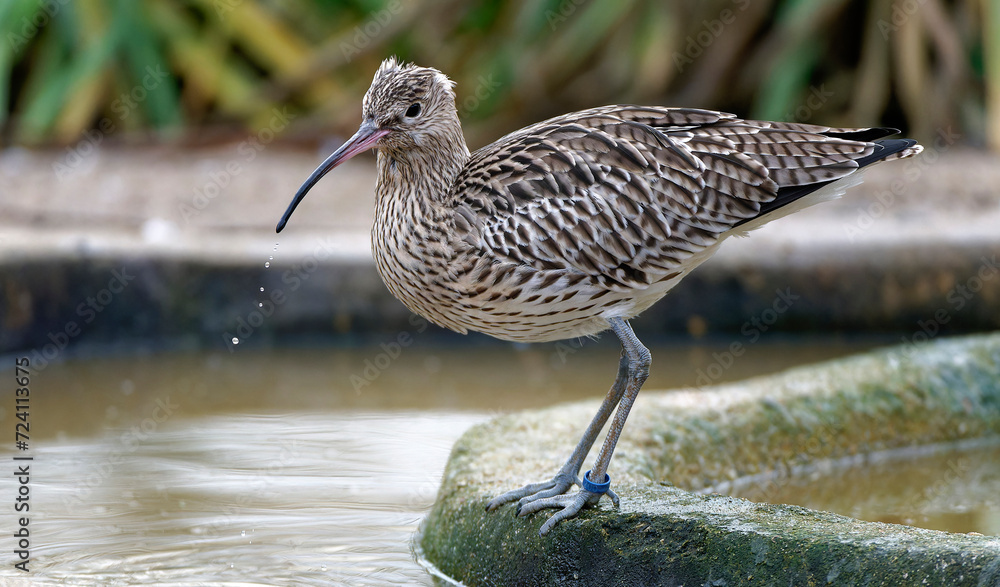 Eurasian curlew or common curlew (Numenius arquata) stilt bird wading ...