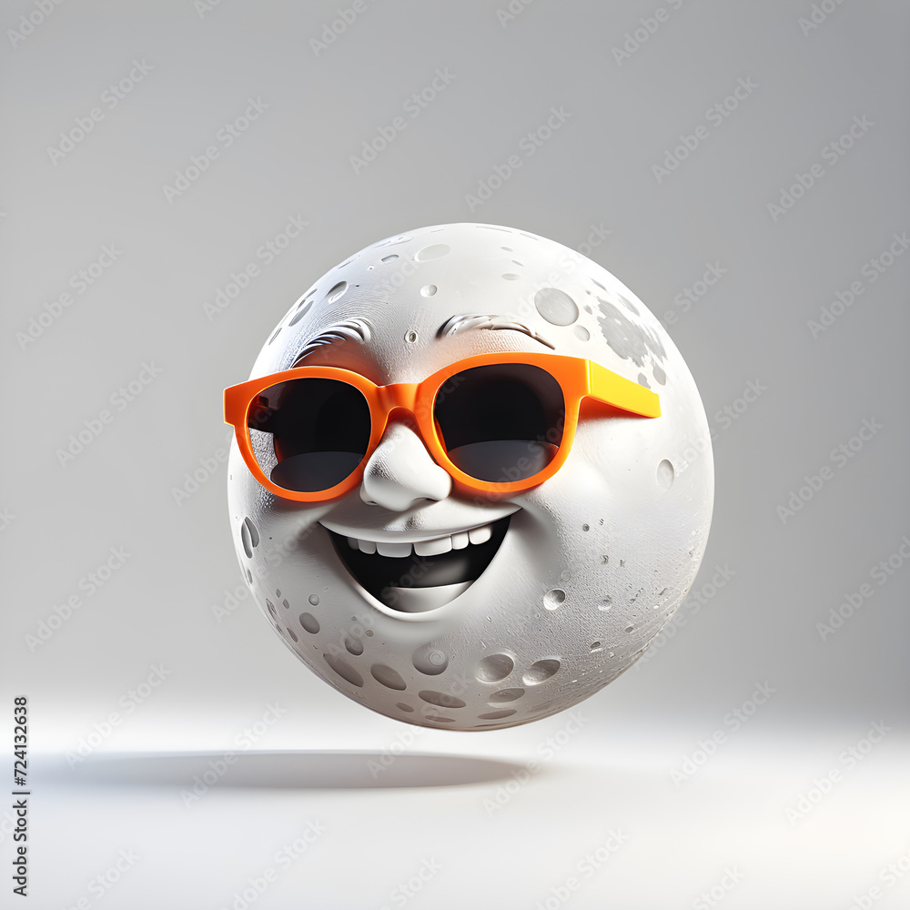 Ilustración de Stock Ícone 3d - Lua cheia com rosto, usando óculos ...