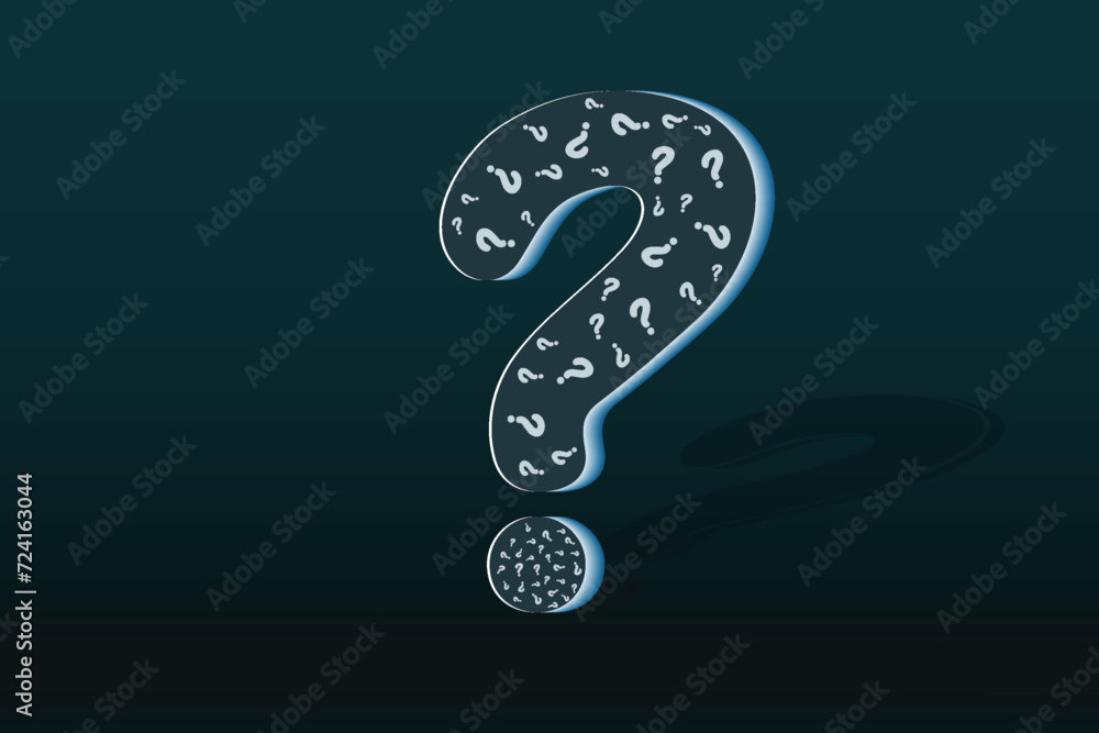 Gray big question mark symbol Green background Volumetric image long ...