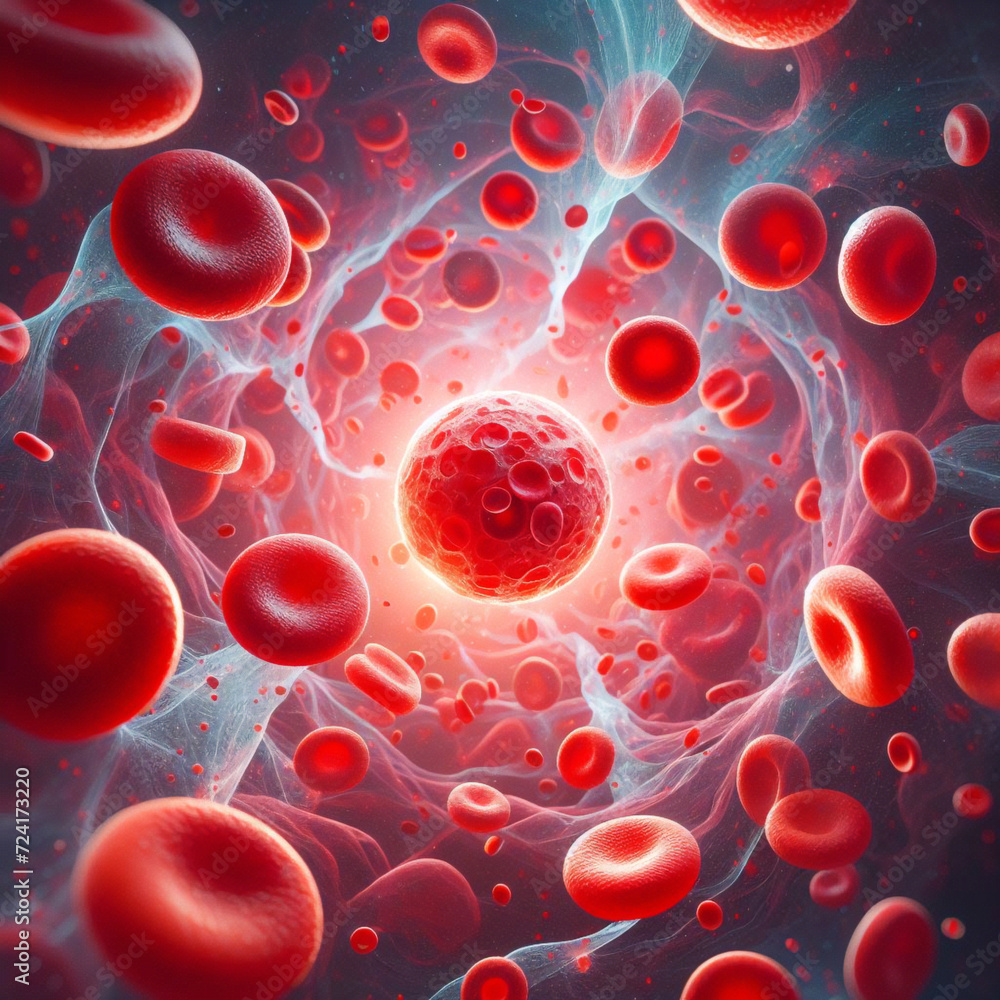 Red blood cells circulating in the blood vessels - leukocytes. Superior ...