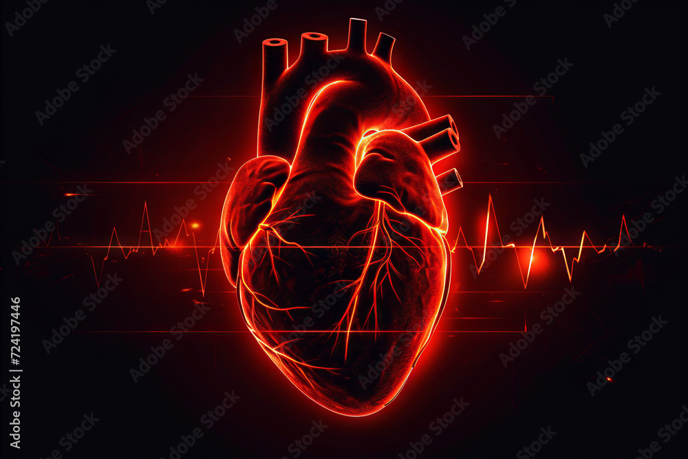 Abstract human heart shape with red cardio pulse line. Creative ...