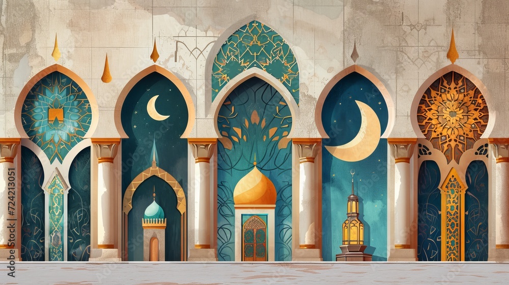 Collection of oriental style Islamic windows and arches with modern ...