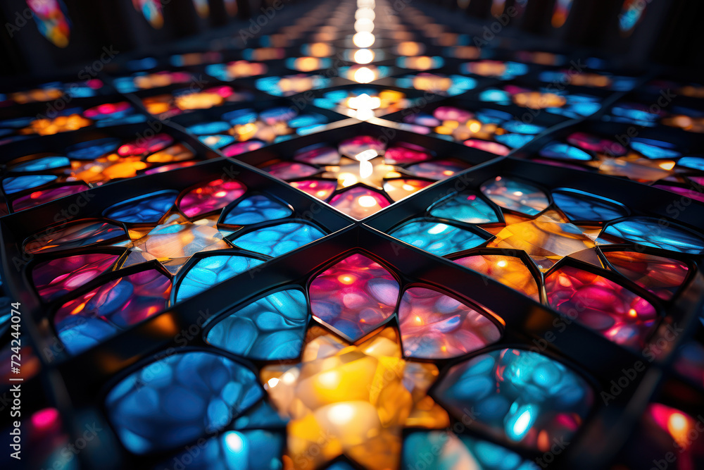 A stained glass window in a cathedral bathes the interior in a divine ...