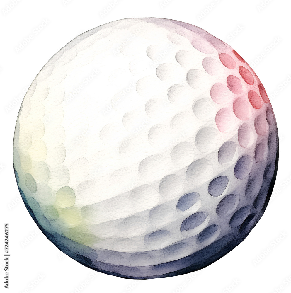 Watercolor illustration of a cute cartoon golf ball. Sport games ...