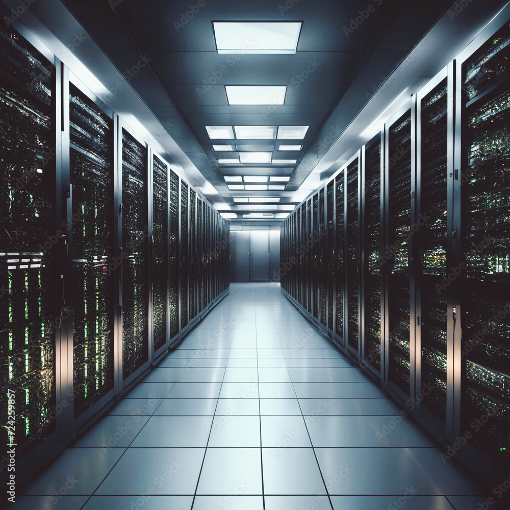 Server Room Computer Datacenter Rack Data computing. A spacious server ...