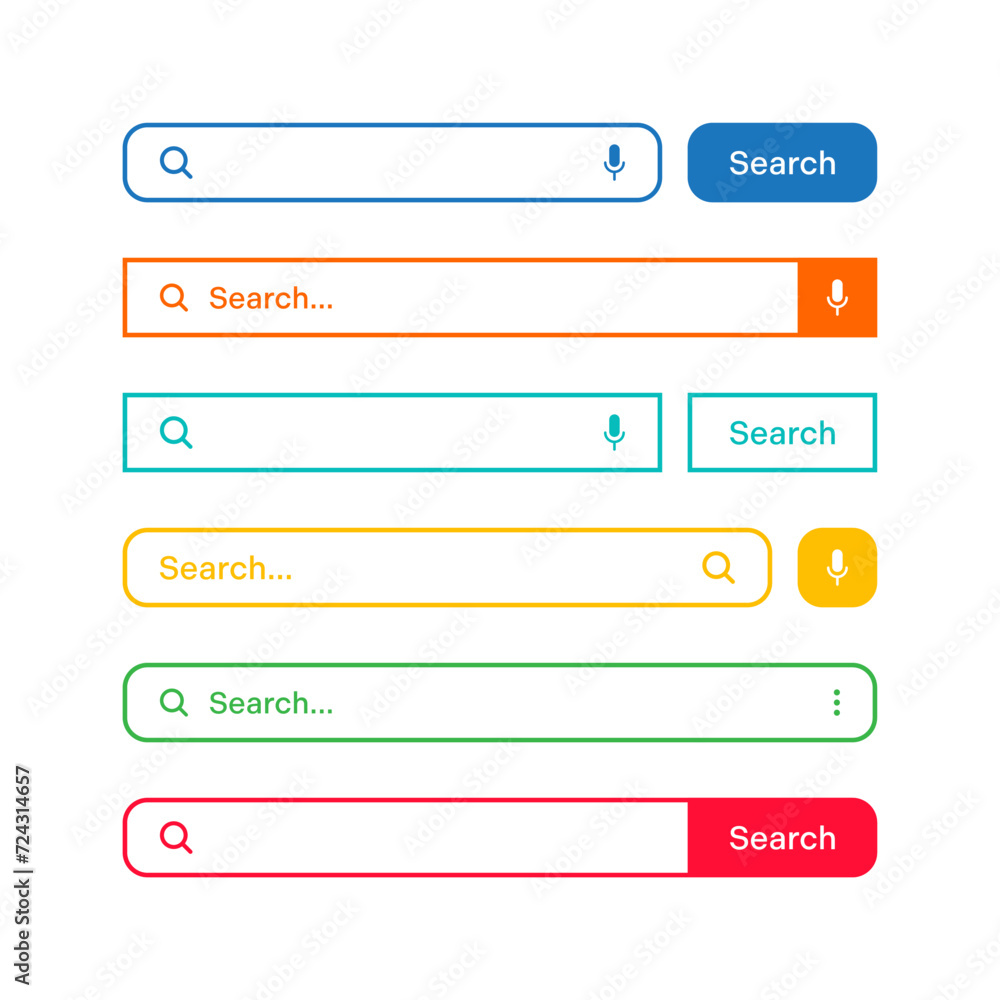 Colorful search bar templates. Internet browser engine with search box ...