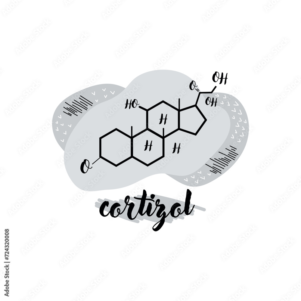 Structural chemical formula of cortisol hormone on white background ...