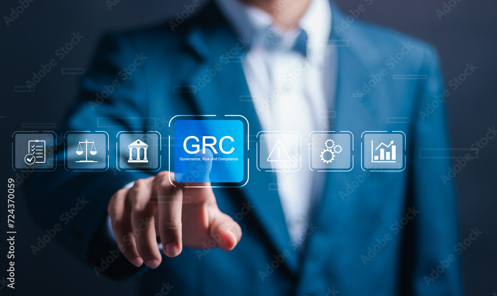Boost efficiency with GRC Governance Risk and Compliance. Businessman ...