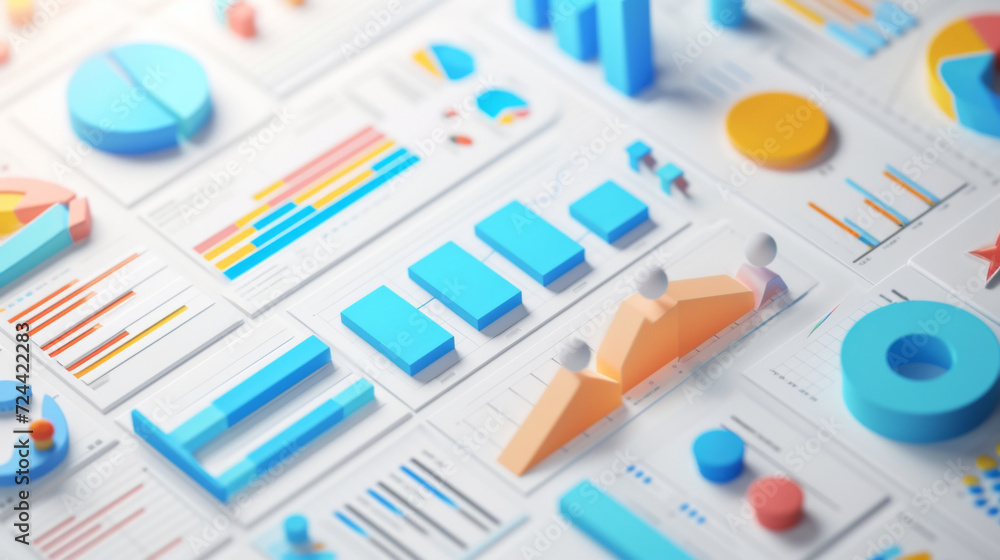 Modern colorful 3D infographics. Statistics Business 3d Pie Chart, Bars ...