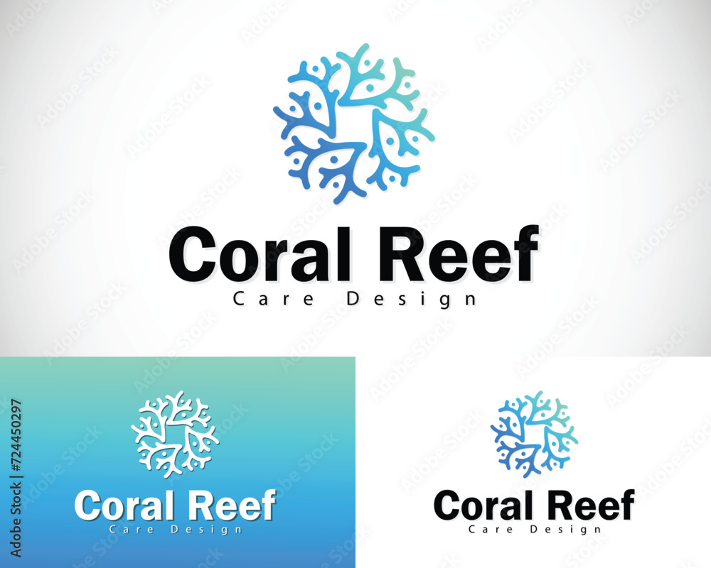 coral reef logo creative design concept circle emblem ocean Stock ...