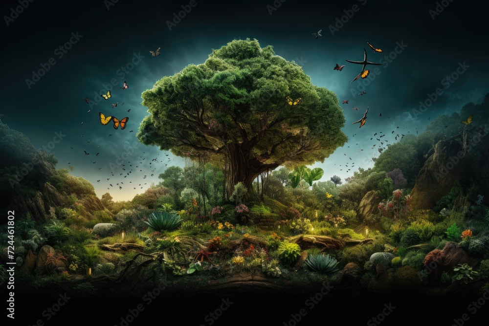 Painting of Tree in Forest, Serene Beauty Captured in Natures Heartland ...