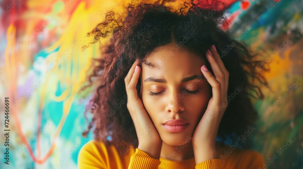 Mental Health Awareness, exhausted, depressed female touching her ...