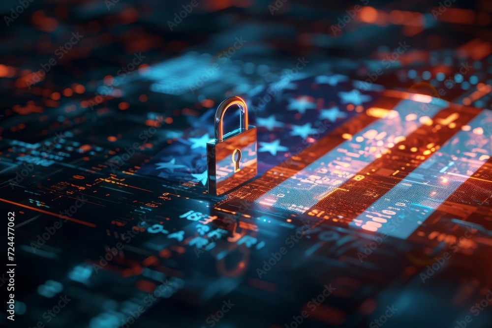 cybersecurity and national security concept with digital padlock and ...