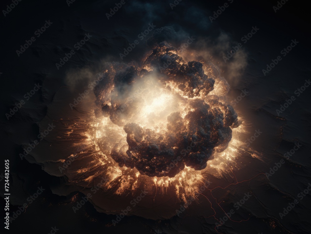 Nuclear explosion of atomic bomb. Catastrophic nuclear war. Bombing of a city, planet earth ...