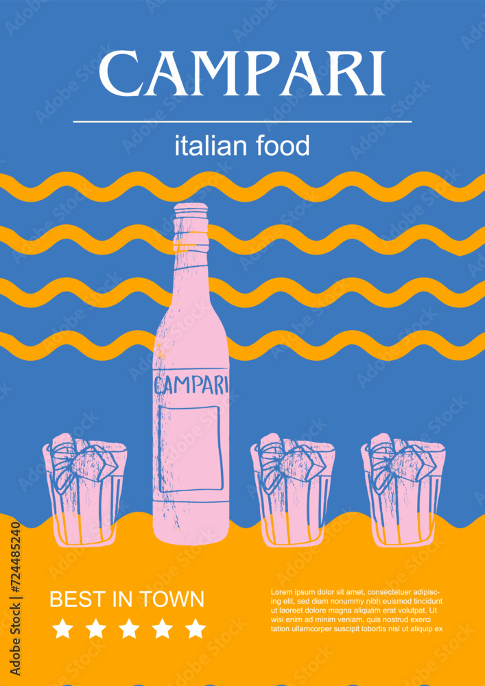 Italian food set vector illustration. Engraved campari, bundle of ...