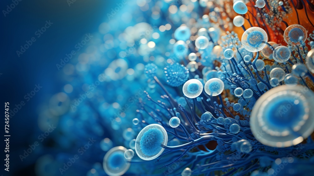 Microscopic life forms floating in a sea of blue, their intricate ...